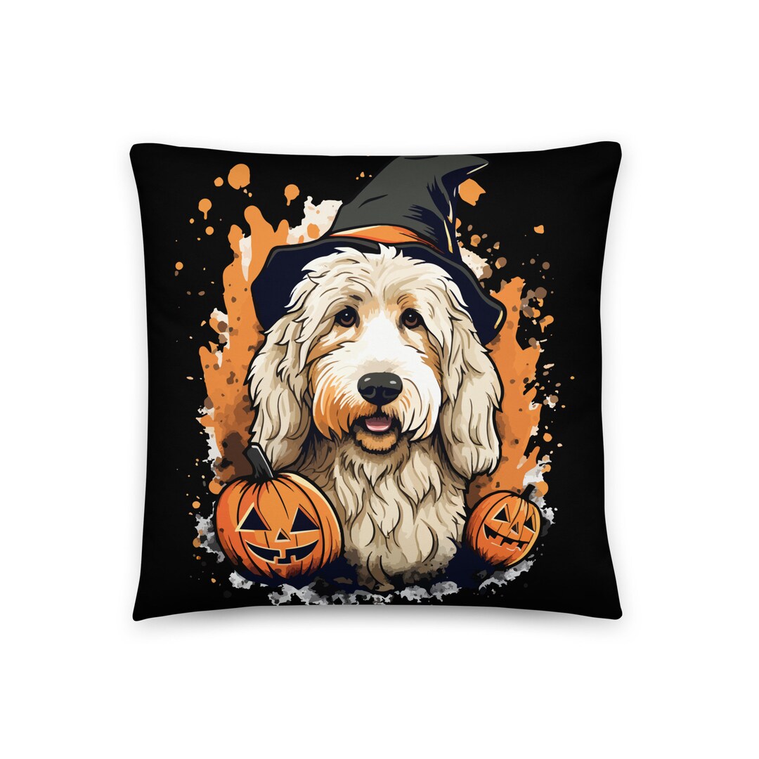 Goldendoodle Halloween Pillow - Cute Dog Spooky Costume Decor - Fall ...
