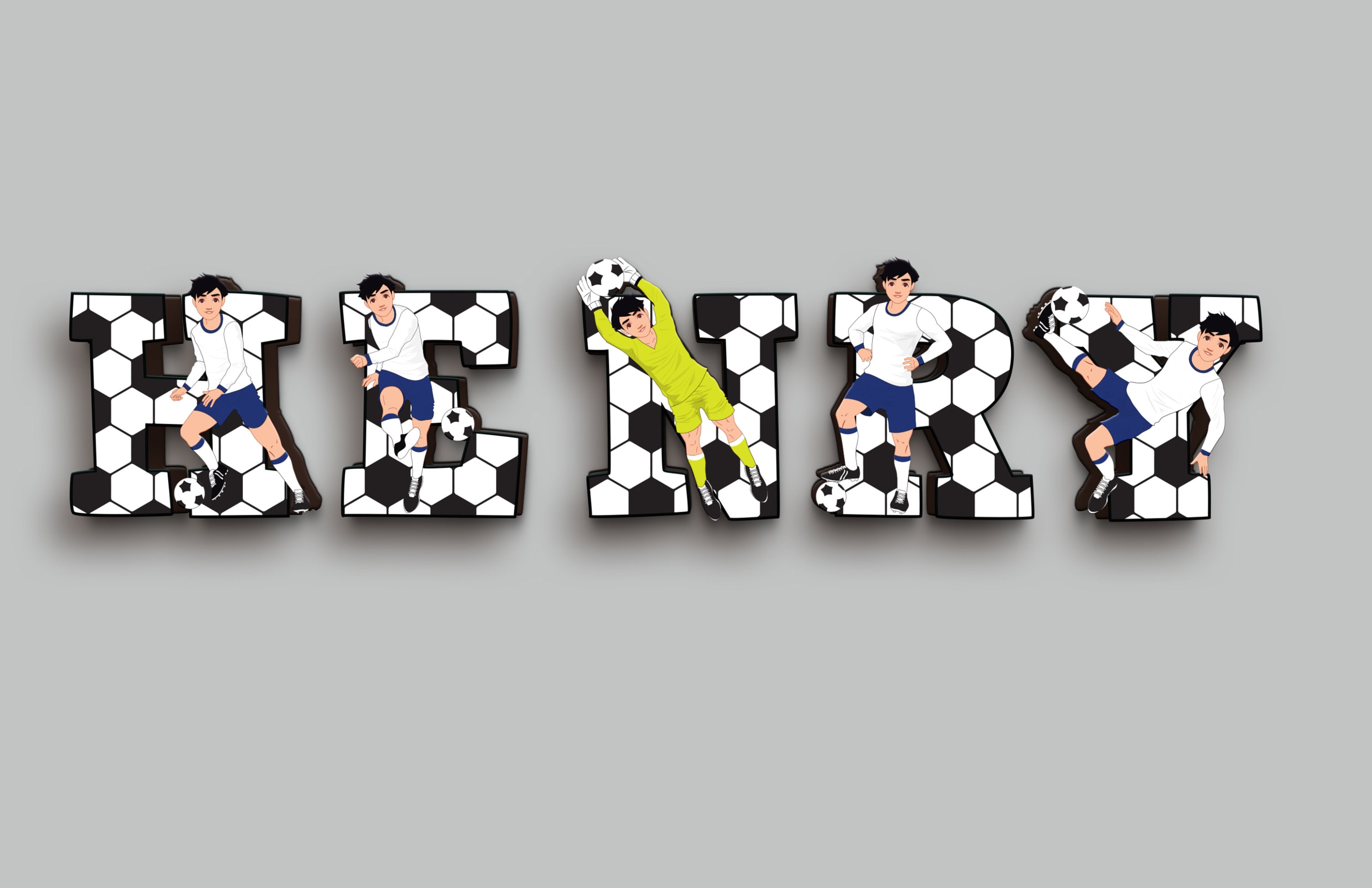 Boys Soccer Players Sports Wooden Letters With Illustrated Faces white ...