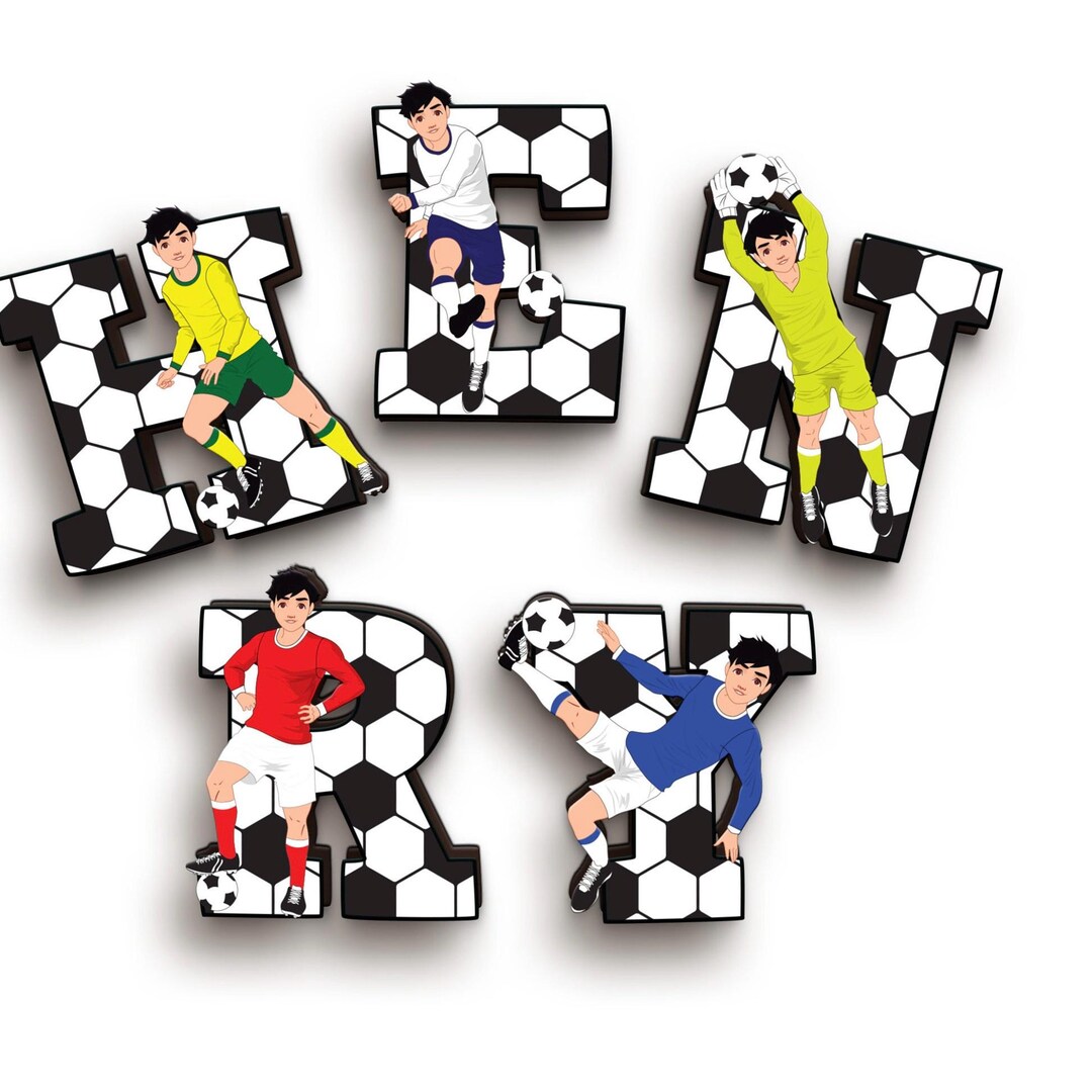 Boys Soccer Players Sports Wooden Letters With Illustrated Faces white ...