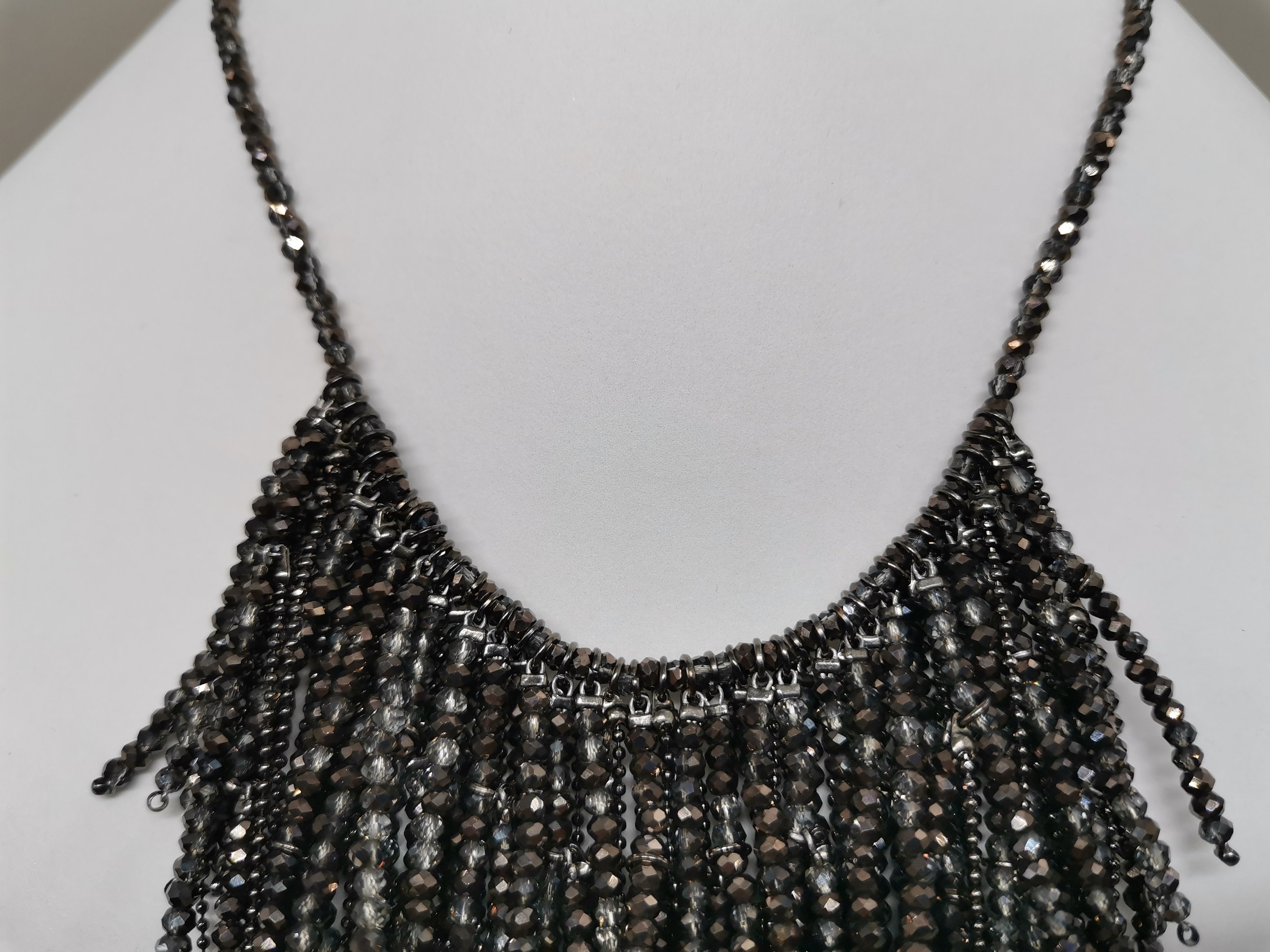 Graphite Color Necklace. Crystal Necklace. Beaded Necklace. Monili ...