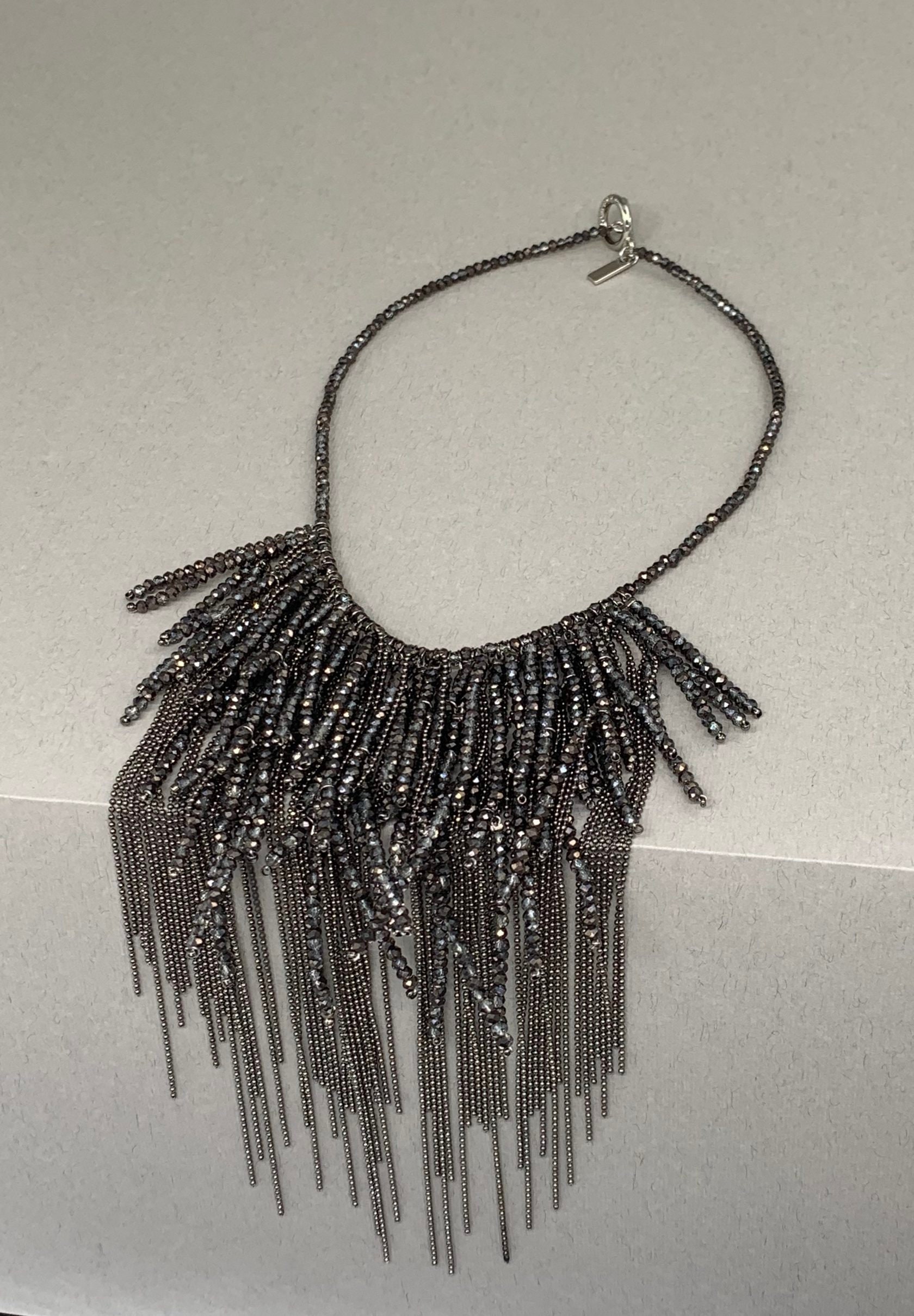 Graphite Color Necklace. Crystal Necklace. Beaded Necklace. Monili ...