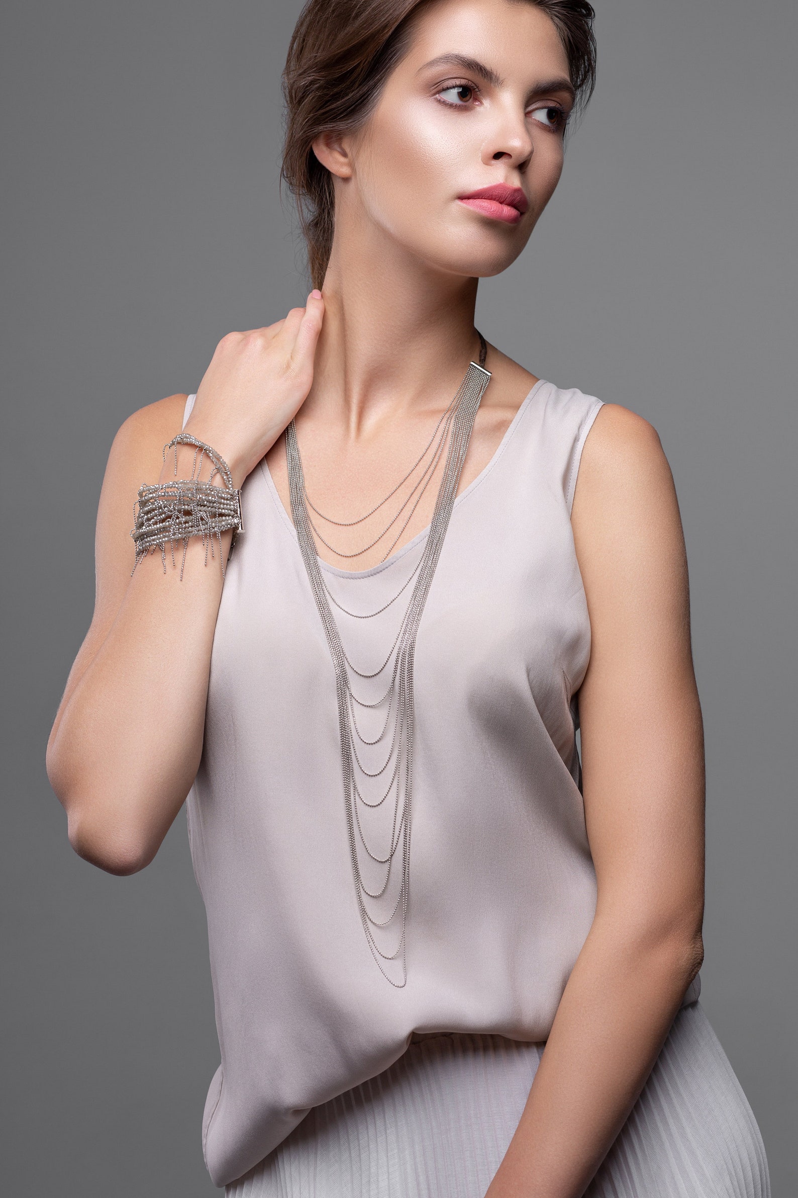 Silver color Necklace Chainlet for evening dress Wedding | Etsy