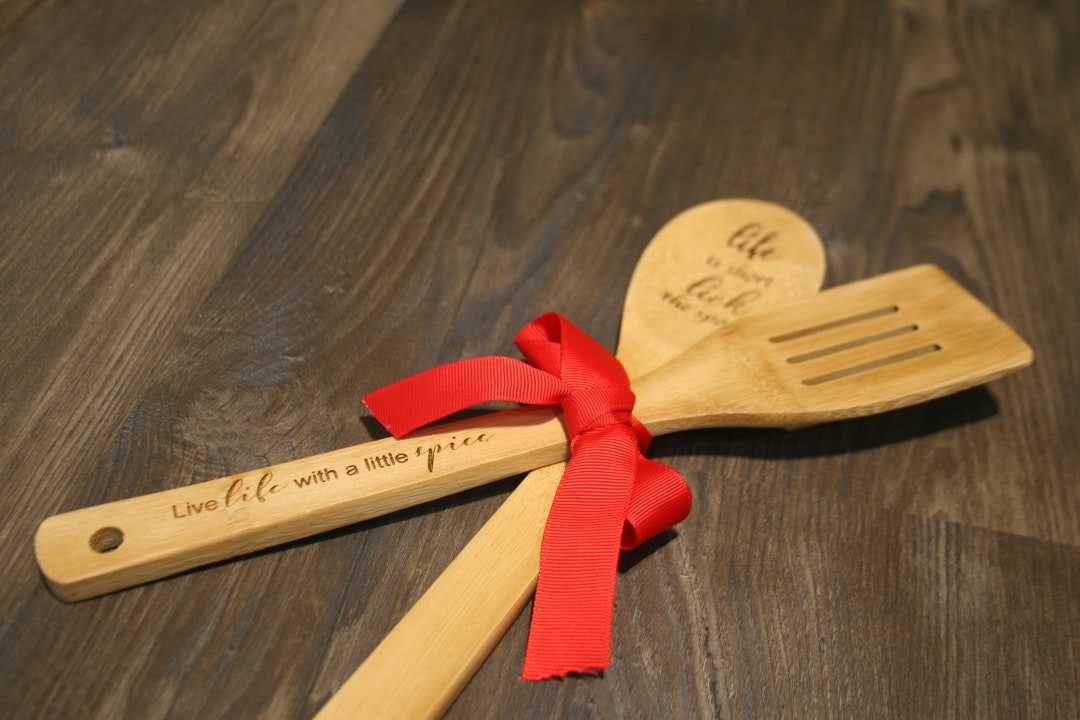 Bamboo Wooden Spoon and Spatula Set Custom Engraved - Etsy