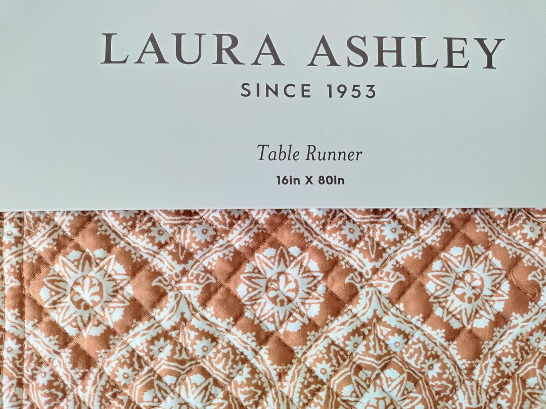 Laura Ashley Quilted Fabric Table Runner Polyester Brown White 16X80 ...