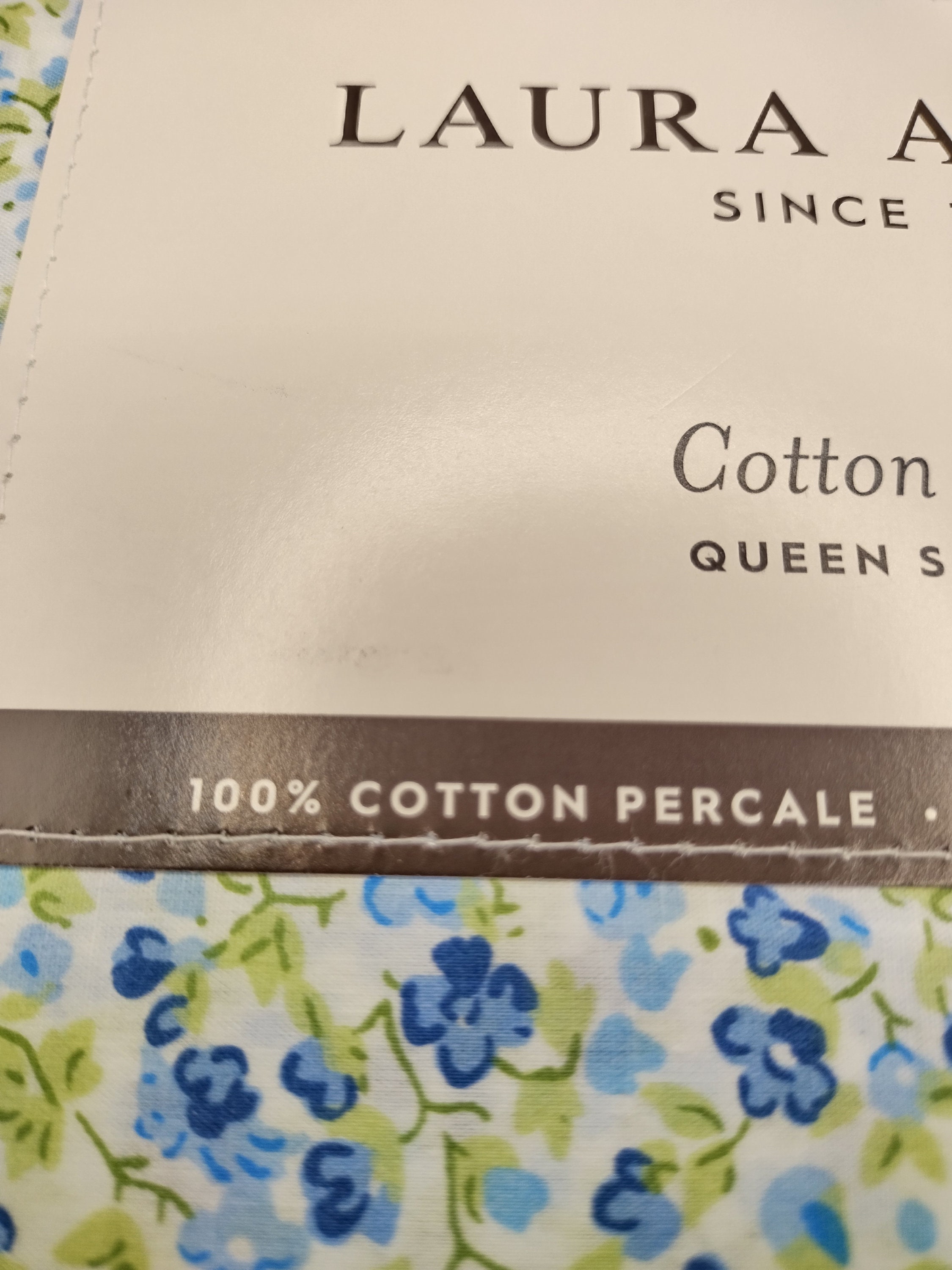 Laura Ashley Cotton Percale Queen Sheet Set Emogene Sky Blue Floral ...