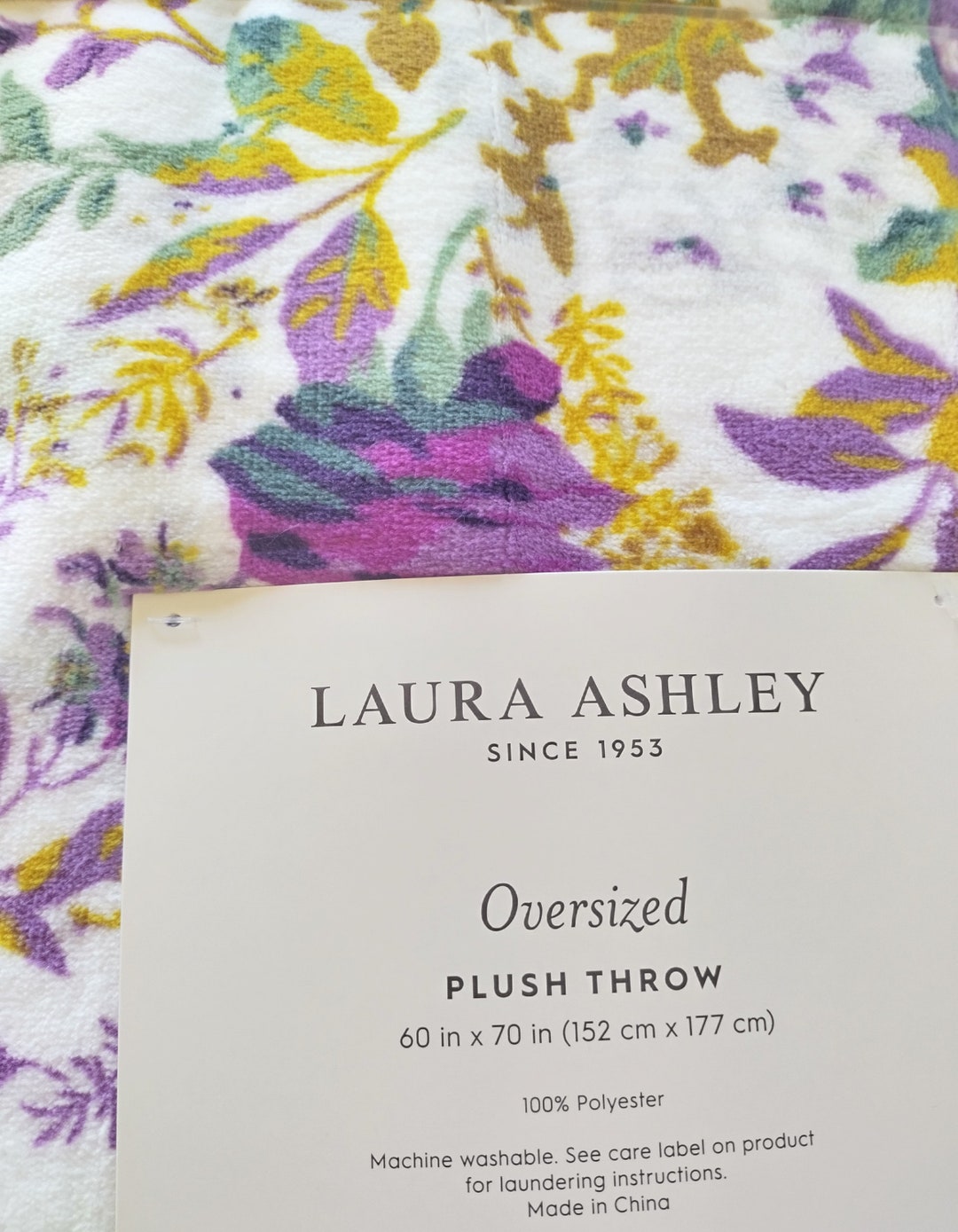 Laura Ashley Plush Oversized Throw Blanket Floral Patchwork Purple Pink ...