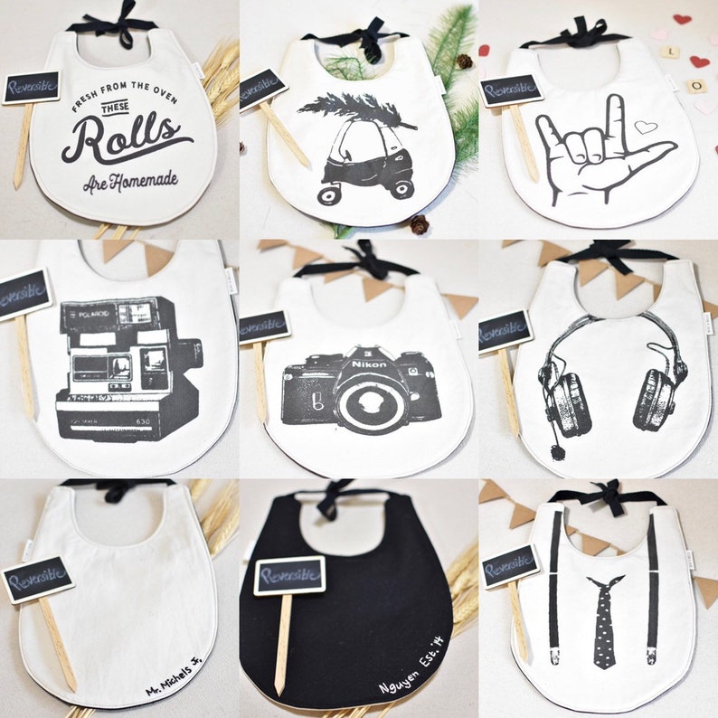 Reversible Hand Screenprinted Camera Bib Graphic Hand Embroidered ...