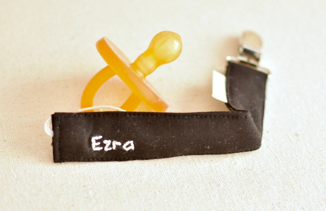 Black Hand Embroidered Pacifier Clip Holder Monochrome Solid Baby Child ...