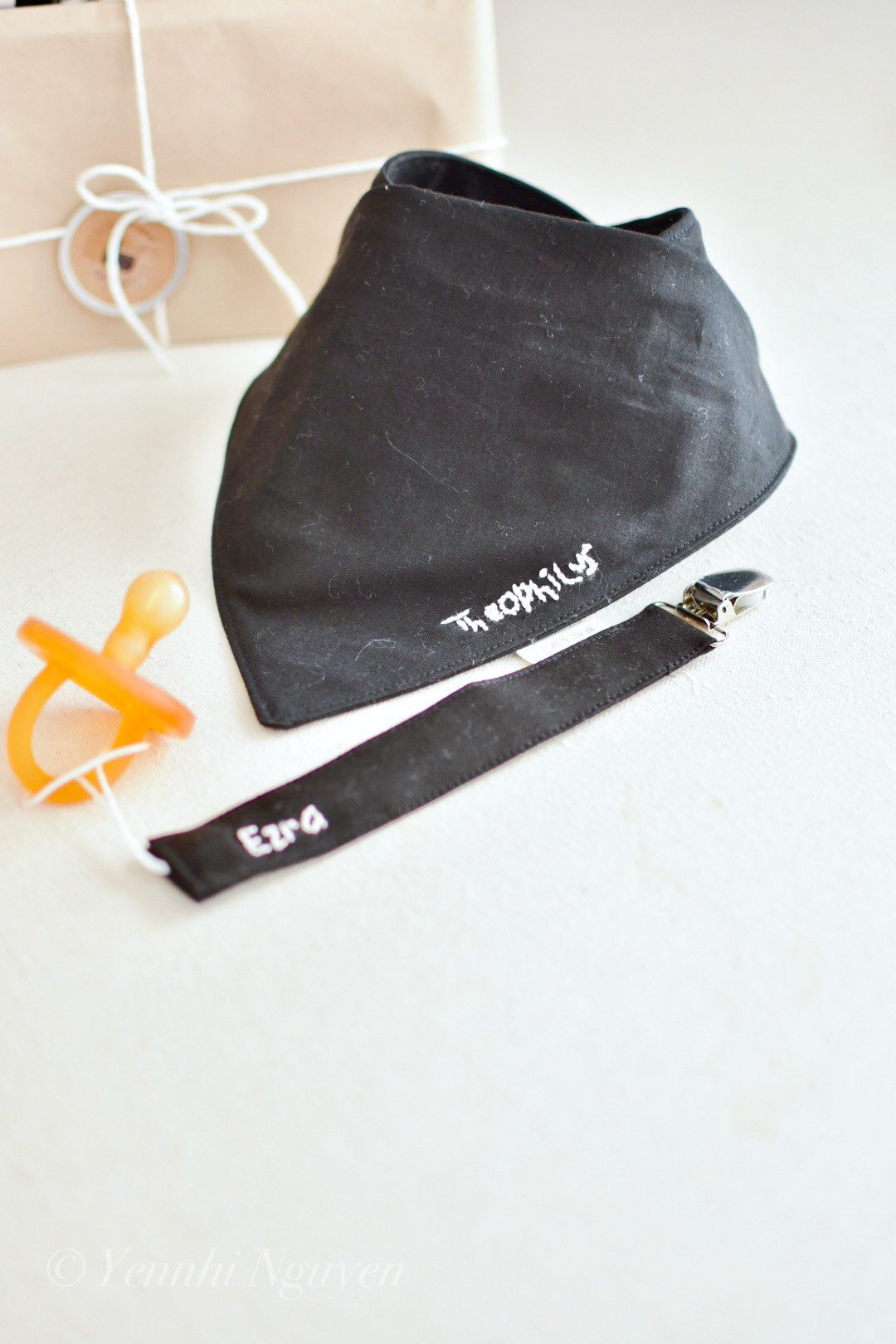 Black Hand Embroidered Pacifier Clip Holder Monochrome Solid Baby Child ...