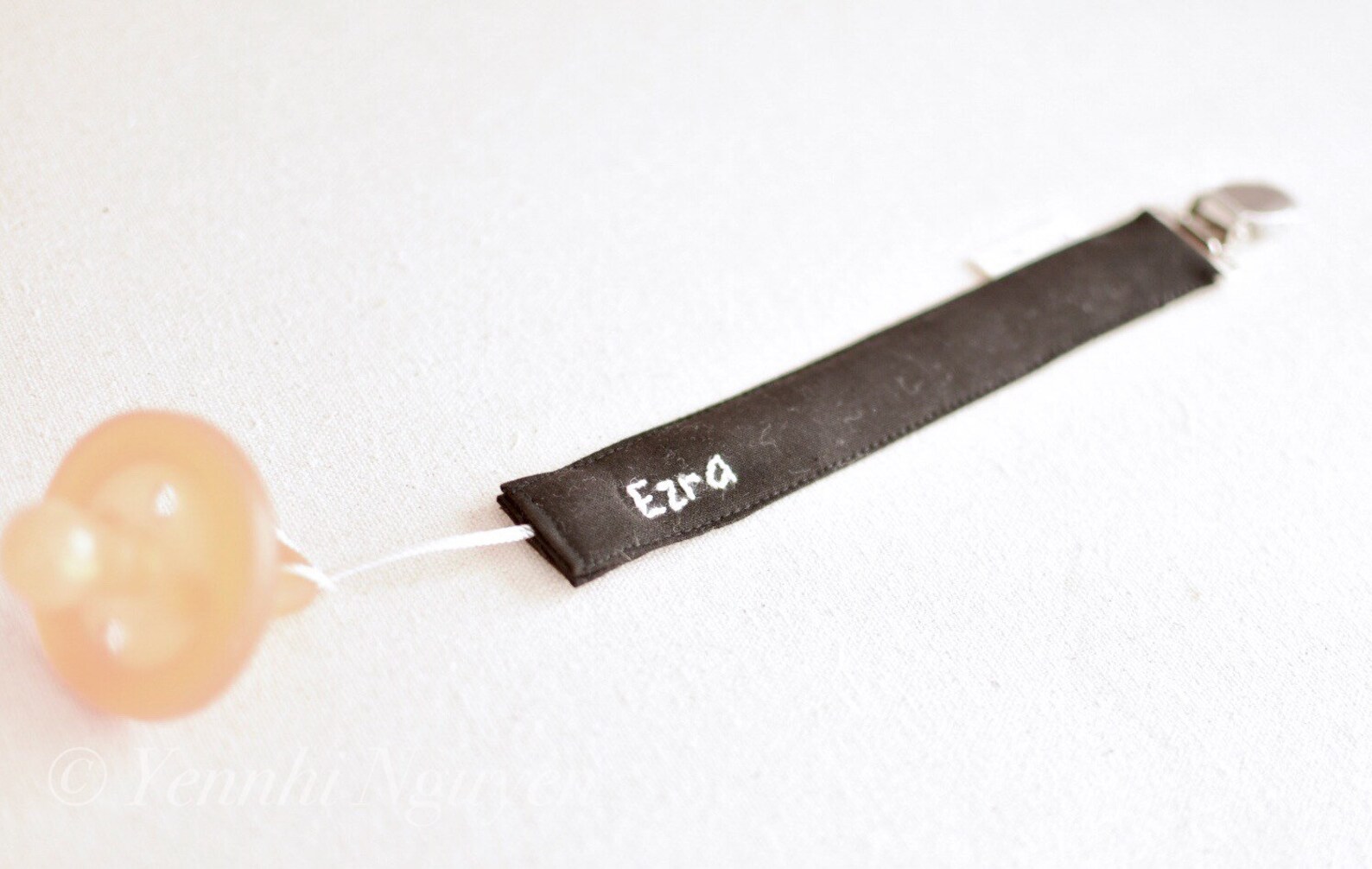 Black Hand Embroidered Pacifier Clip Holder Monochrome Solid Baby Child ...