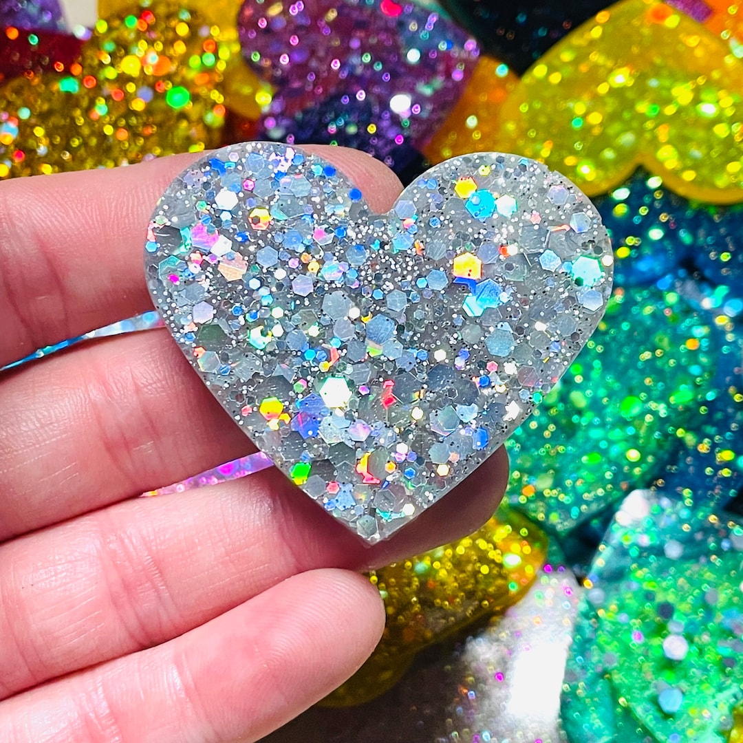 Large Resin Glitter Hearts - Etsy