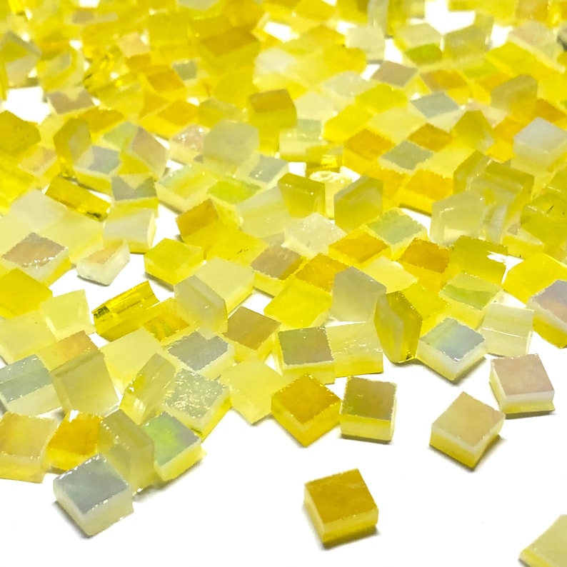 1/4" Iridescent Yellow Stained Glass Mosaic Tiles - Etsy