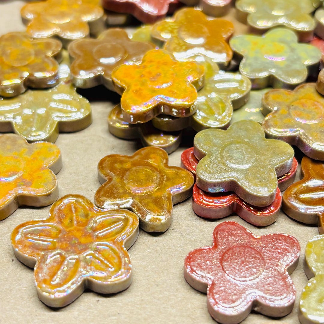 13 Iridescent Ceramic Flower Tiles - Etsy