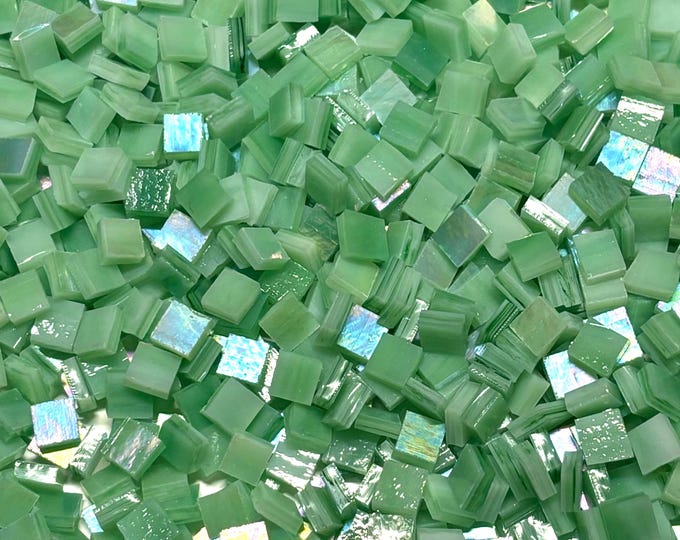 1/4" Iridescent Green Stained Glass Mosaic Tiles - Etsy