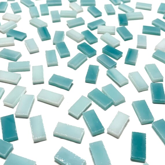 Border Pieces Rectangles Blue Stained Glass Mosaic Tiles Craft Supplies ...