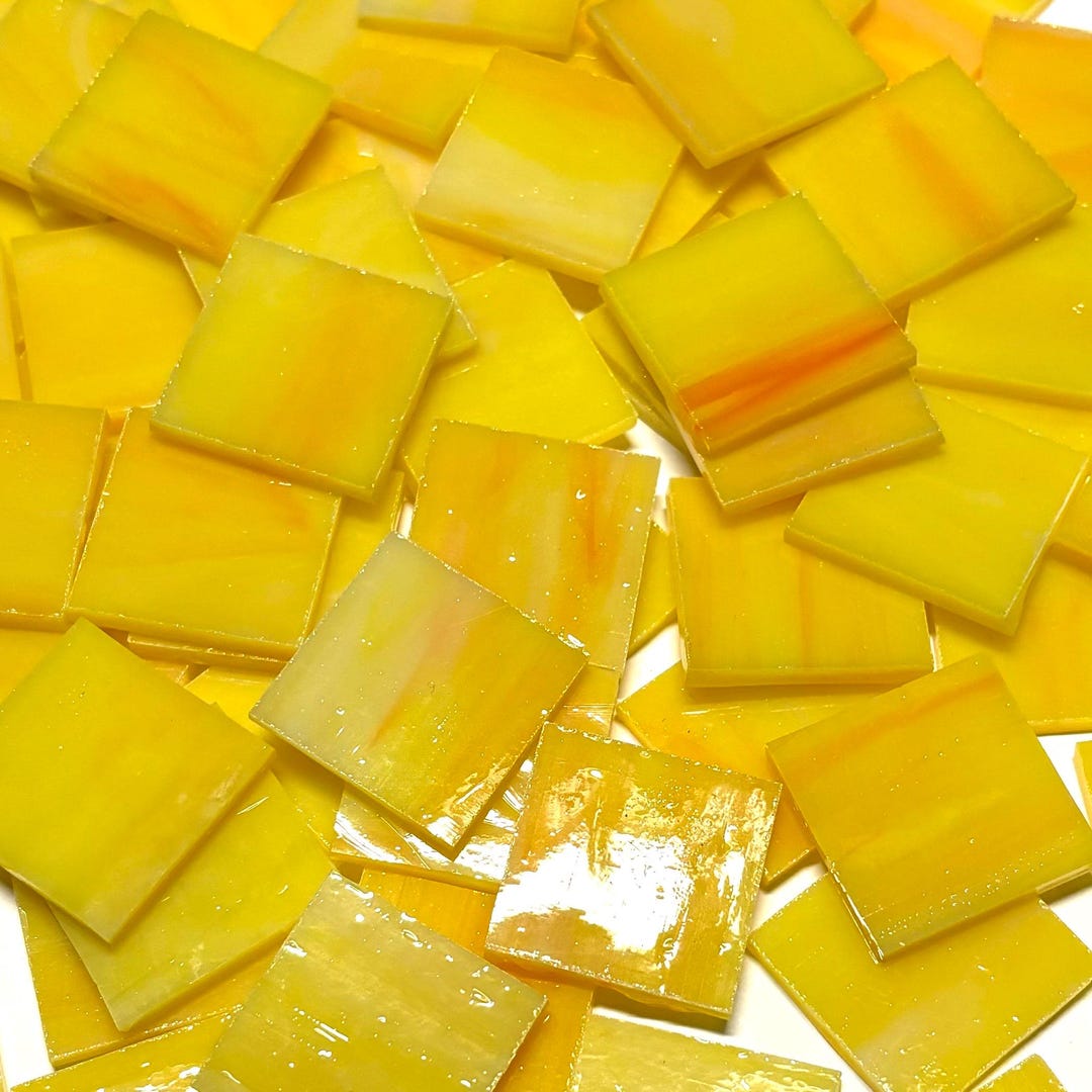 1" Opaque Yellow Stained Glass Mosaic Tiles - Etsy