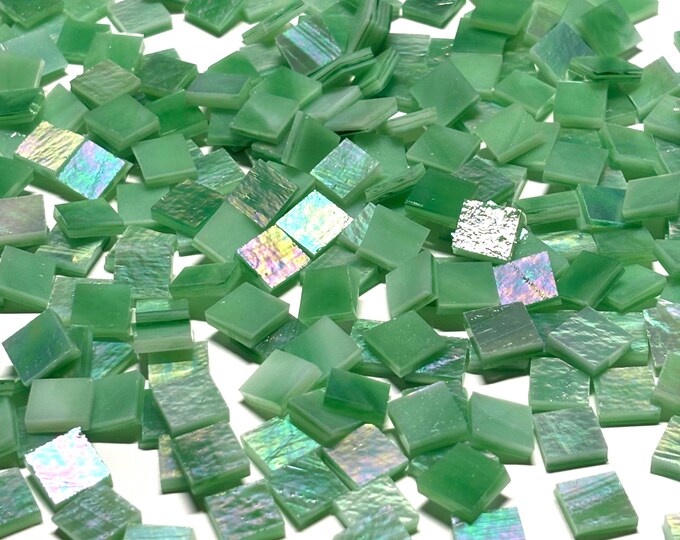 3/8" Iridescent Green Stained Glass Mosaic Tiles - Etsy
