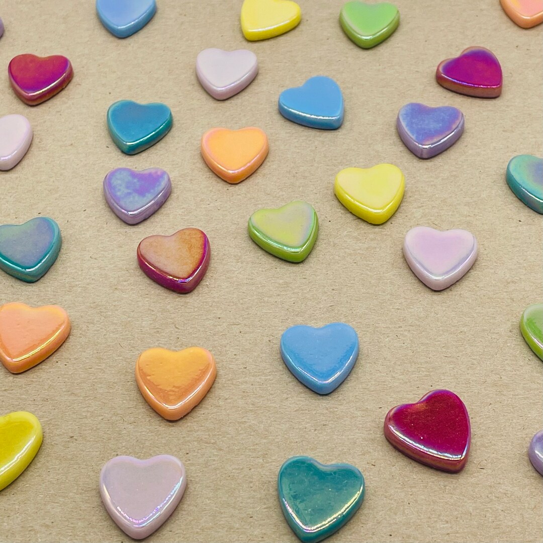 24 Iridescent Ceramic Heart Tiles - Etsy