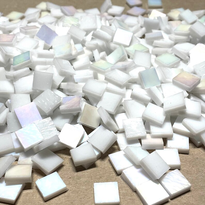 38 Iridescent White Stained Glass Mosaic Tiles Etsy