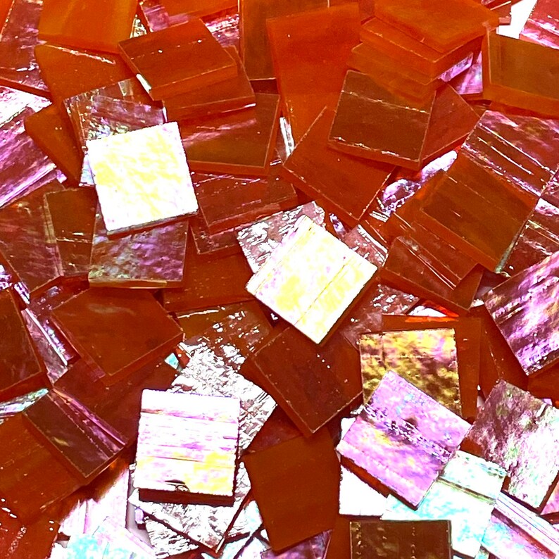 3/4 Iridescent Orange Stained Glass Mosaic Tiles - Etsy