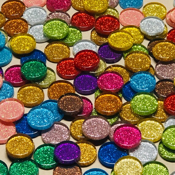 25 Round Glitter Tiles | Etsy