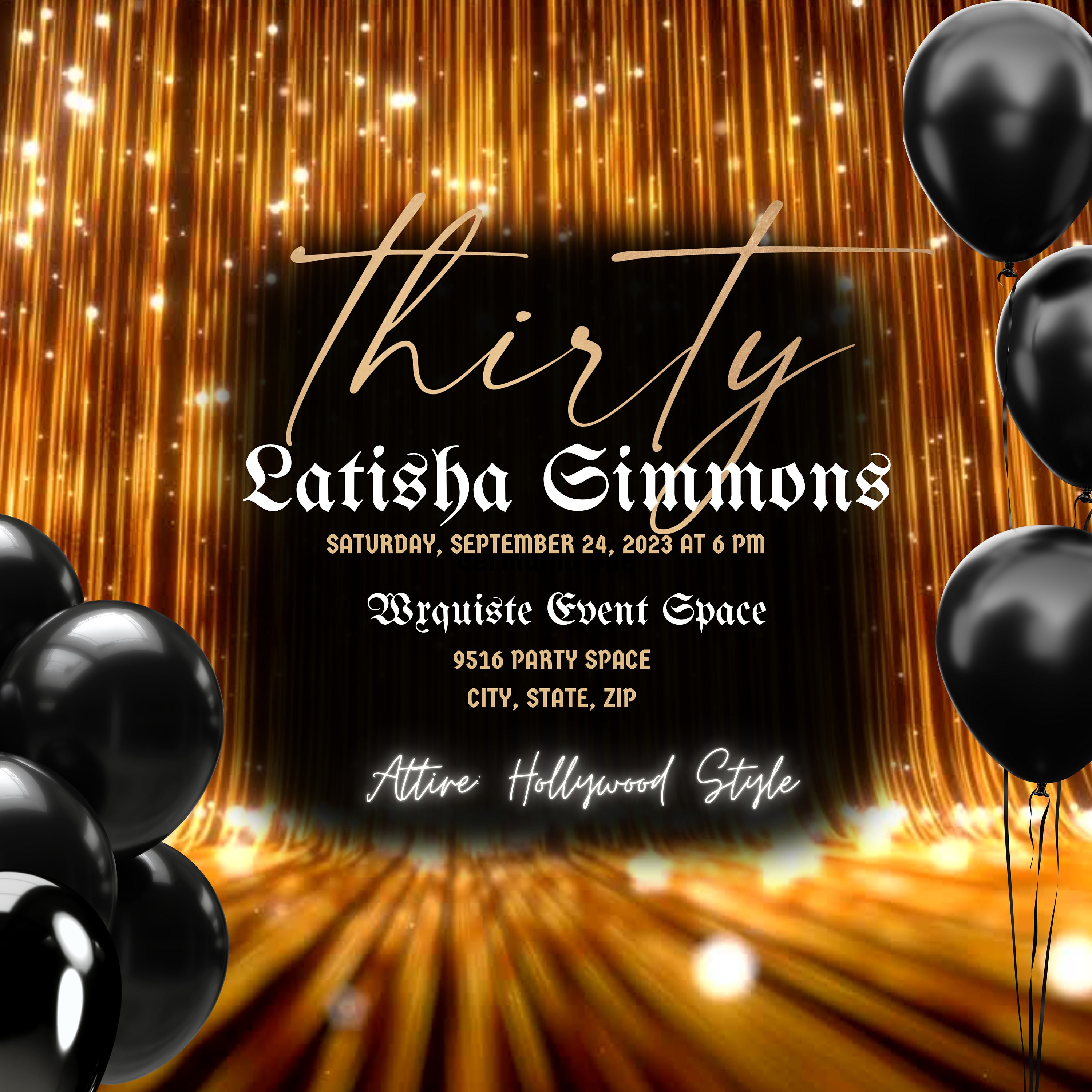 Hollywood Theme Birthday Invitation Luxury Invitation Canva 100 ...