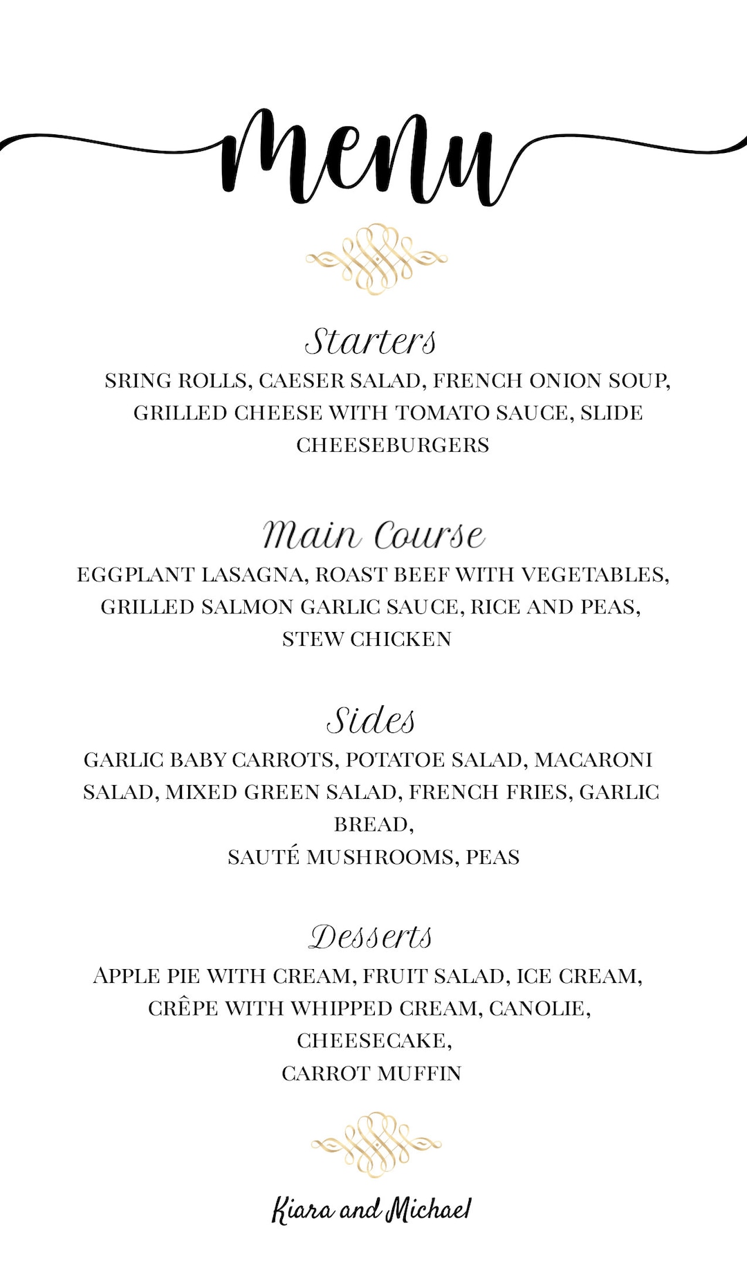 Menu Event Menu Classy Menu Let's Eat Classy Soirée PRINT AT HOME ...