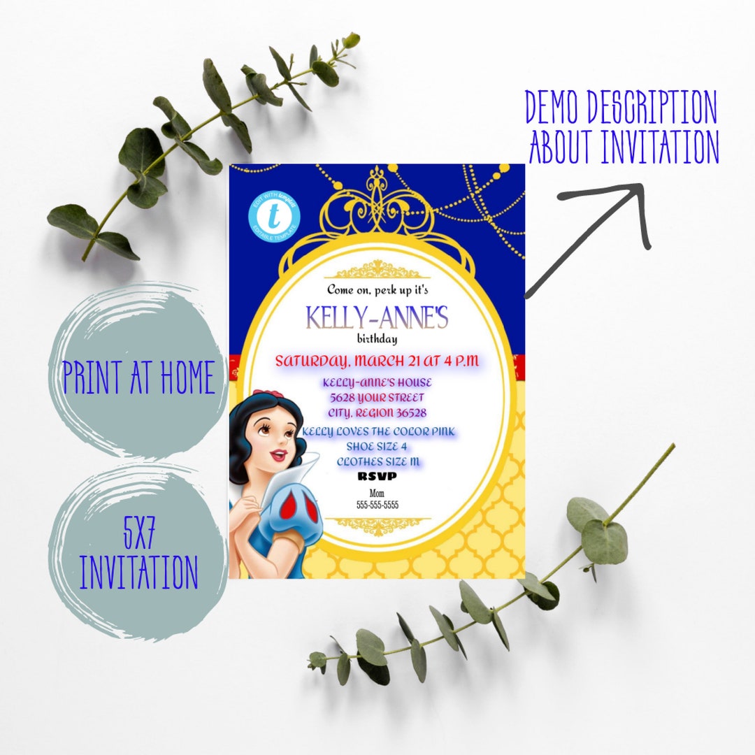 Snow White Birthday Invitation Snow White Invitation Birthday ...
