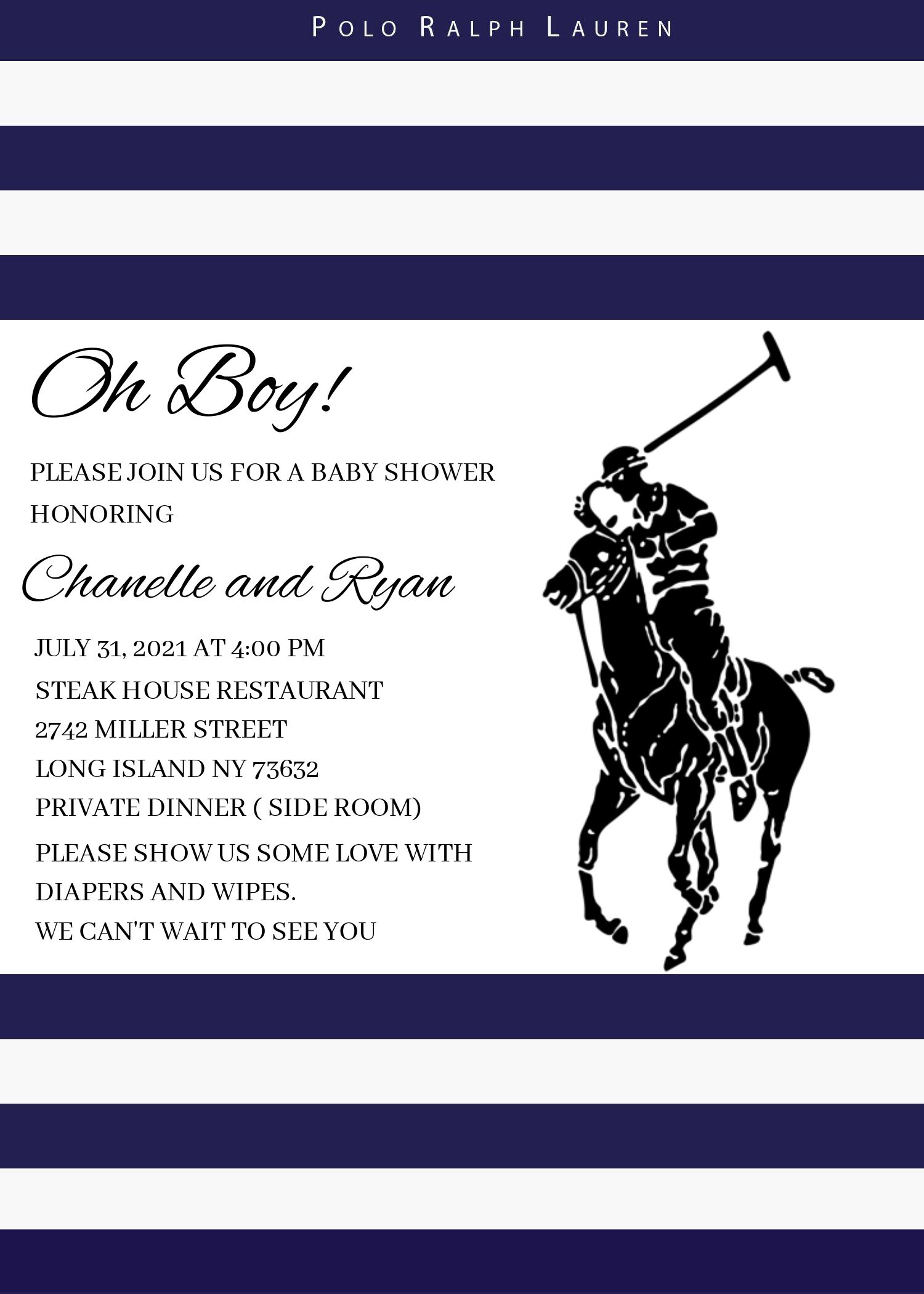 Ralph Lauren Theme | Invitation | PRINT AT HOME | 100% Editable ...