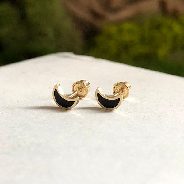 Crescent Moon Stud Earrings - Etsy