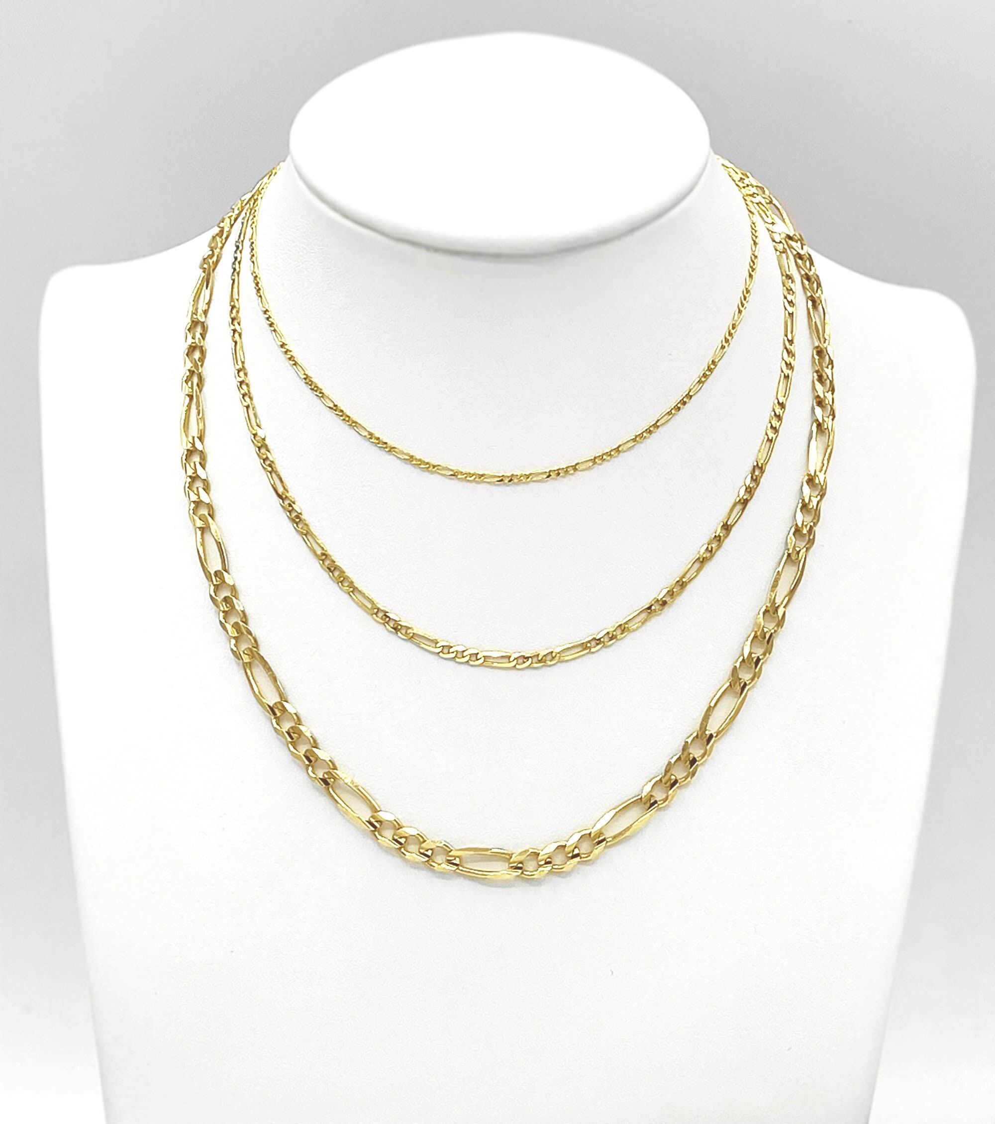 14K Solid Gold Figaro Chain Necklace - Etsy