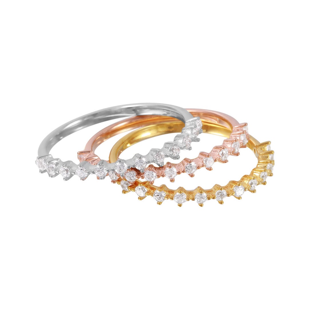 Tri-color Stackable CZ Ring Set - Etsy