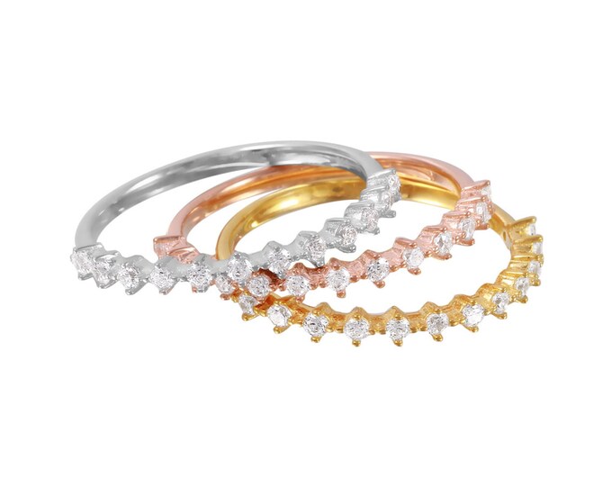 Tri-color Stackable CZ Ring Set - Etsy