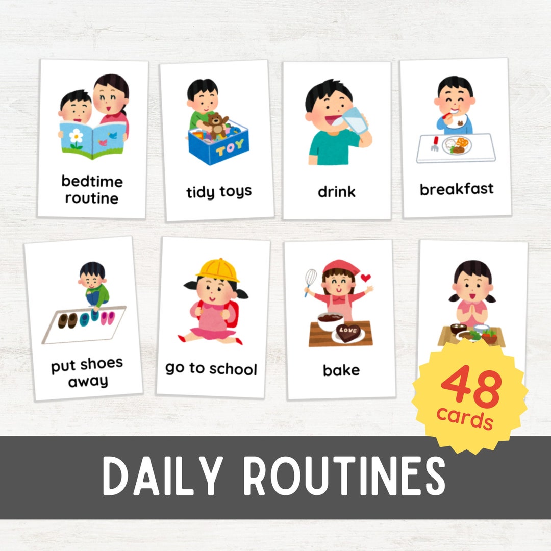 48 DAILY ROUTINES Flashcards Montessori Cards, Homeschool Printable ...