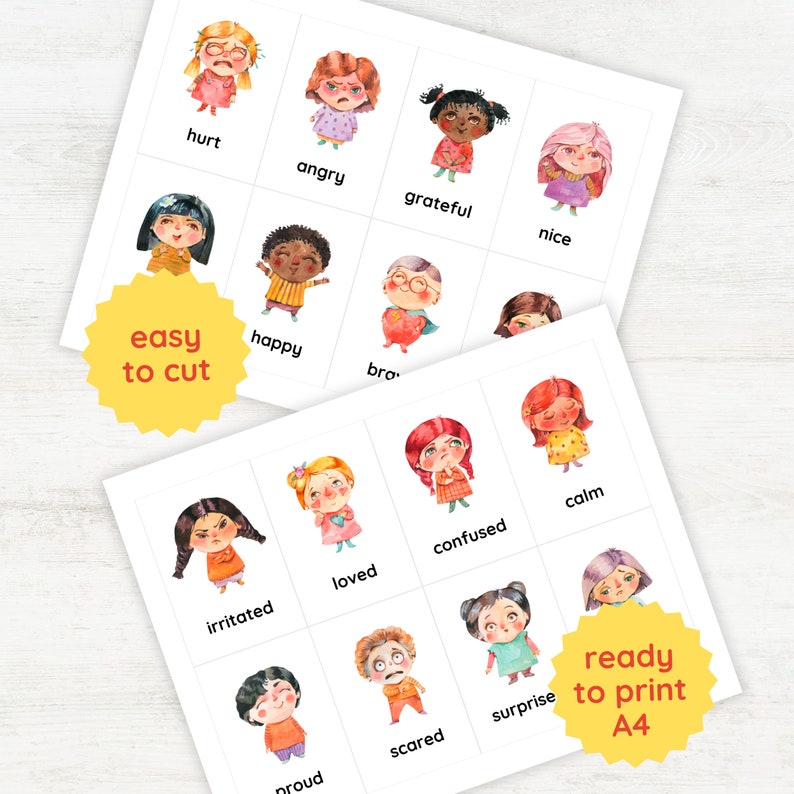 16 EMOTIONS Flashcards Montessori Cards, Homeschool Printable ...