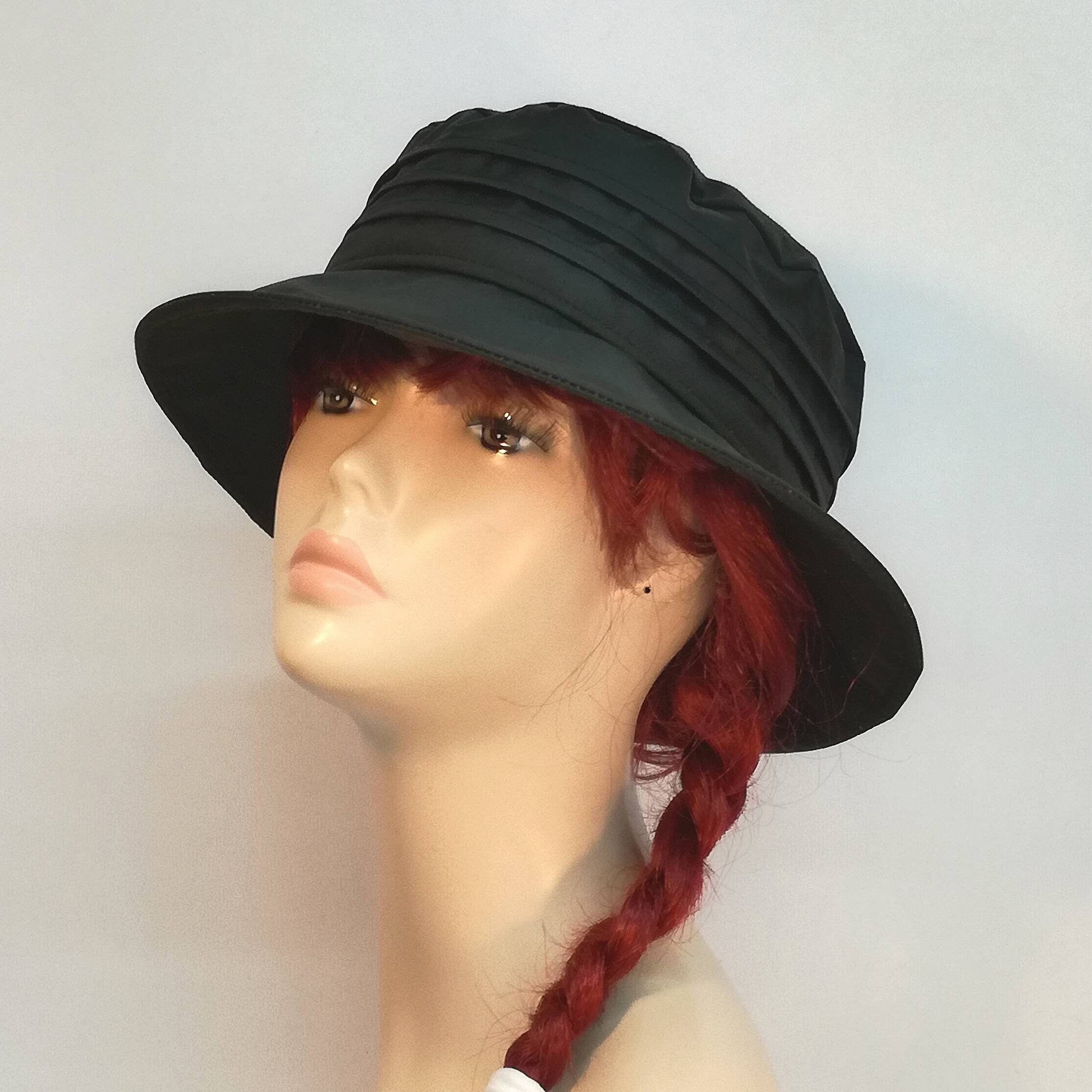 Black Rain Hat With a Medium Brim. All Black Pleated - Etsy UK