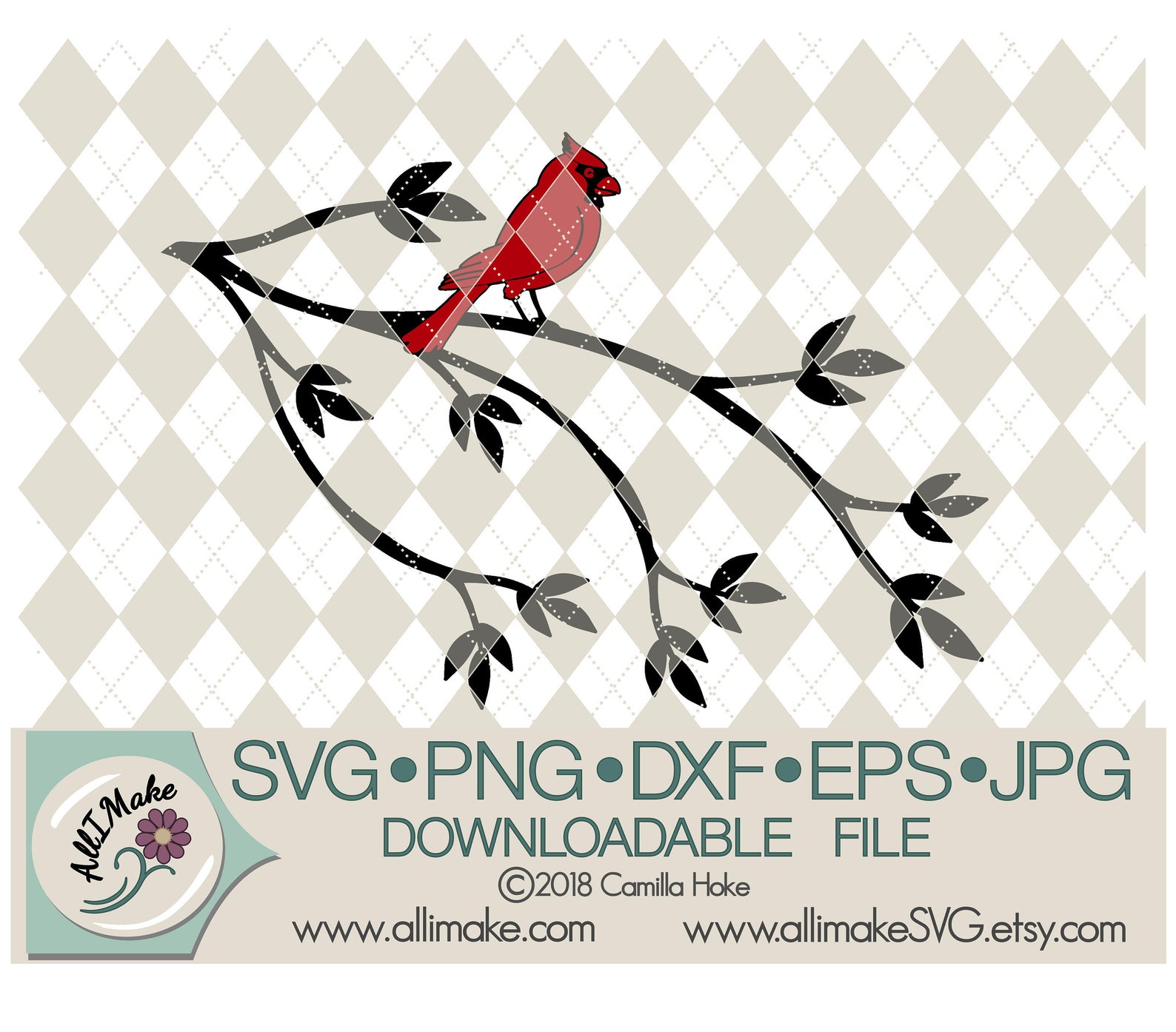SVG File Cardinal on a Branch Svg Dxf Eps Png Jpg Files - Etsy