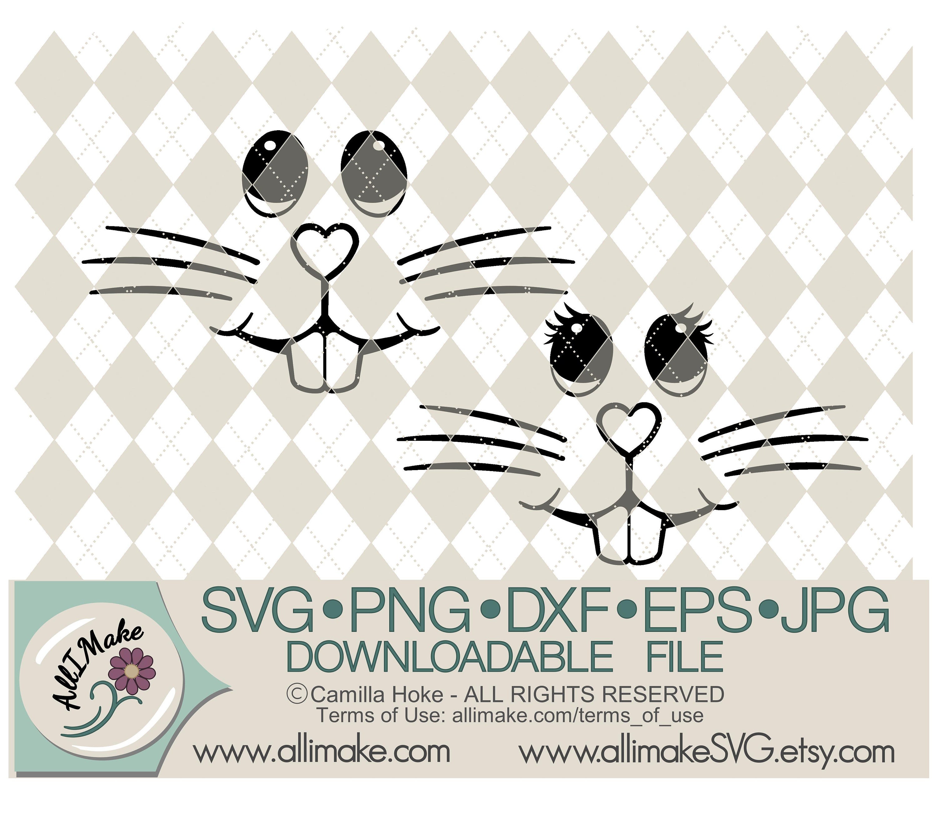 SVG File Bunny Face 1-2 in Full Color and Single Color Svg - Etsy