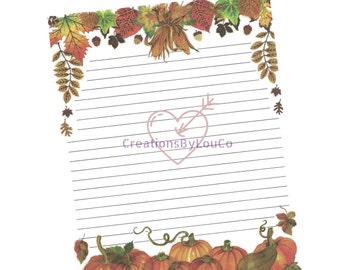 Fall Leaves Pumpkin Printable Stationery Autumn Stationery Fall Harvest ...