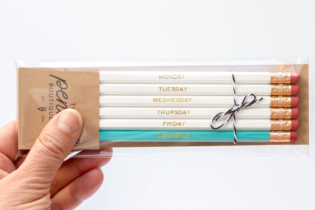 Days of the Week Pencil Set, Gold Foil Imprint - New Job Gift - Etsy