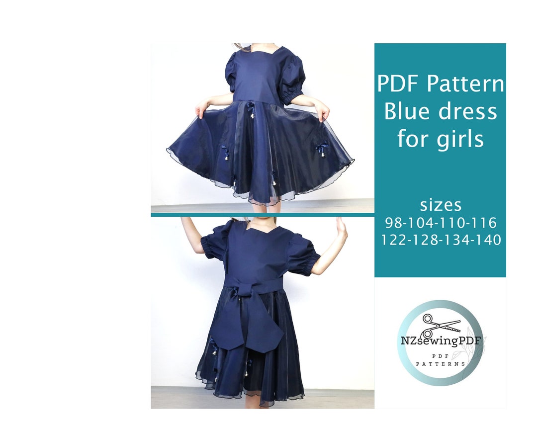 PDF Pattern of Girl Twirl Dress With Puff Sleeves, Kid's Dress PDF for ...