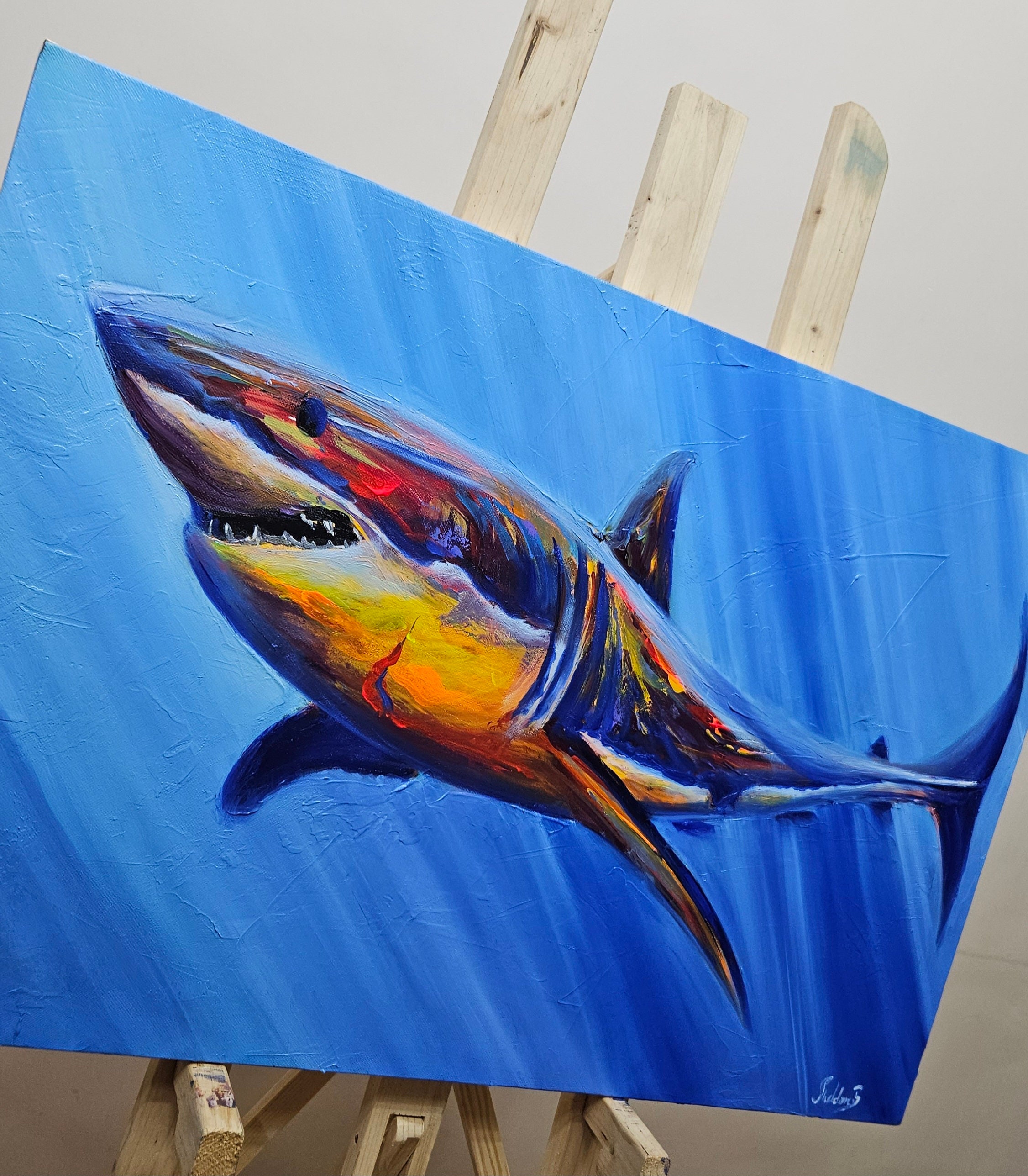 Deep Predator, Original Oil Painting, Great White Shark, Shark Art ...