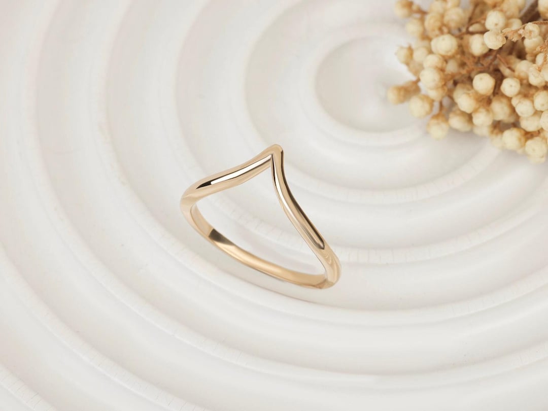 14k Gold Wishbone Ring, Solid Gold Chevron Stacking Ring, Curved ...