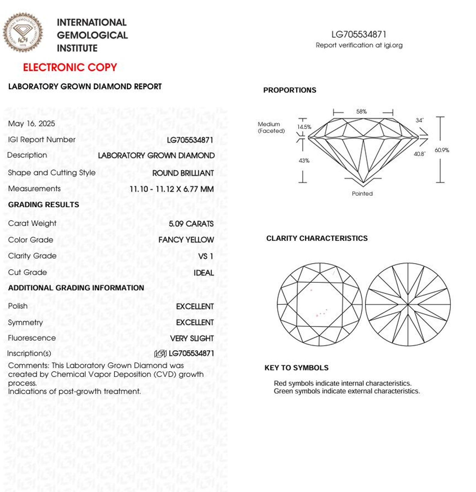 5 CT Yellow Round Lab Grown Diamond for Engagement Ring - Etsy