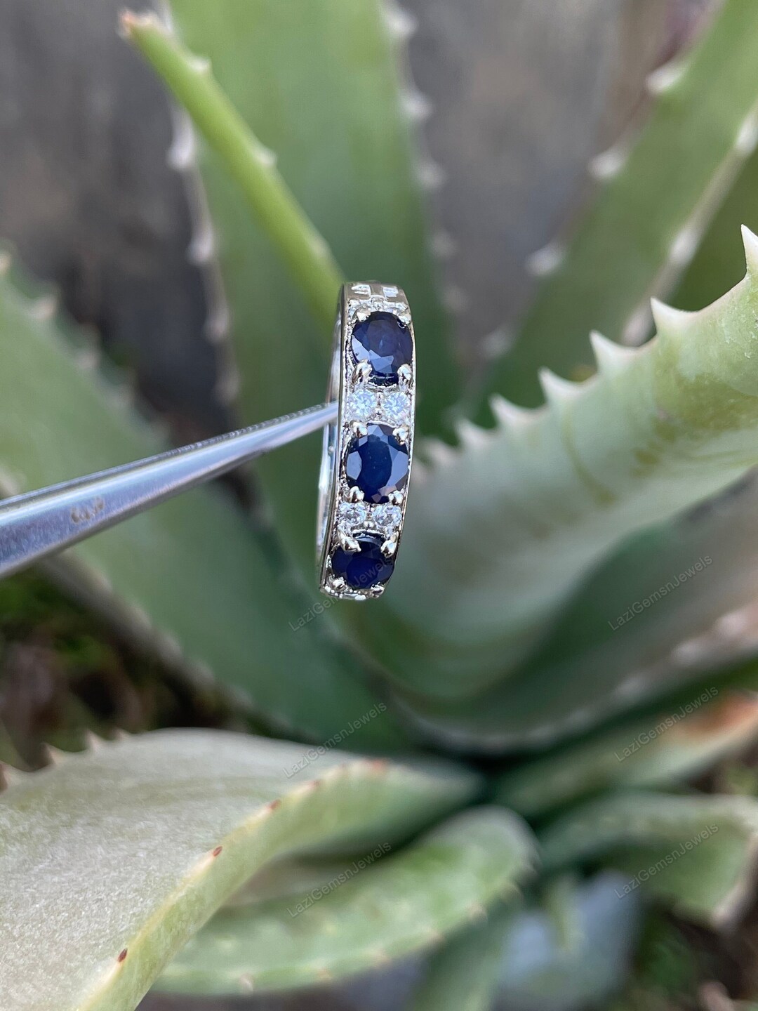 Natural Sapphire Ring / Blue Ring Band /september Birthstone/ Wedding ...