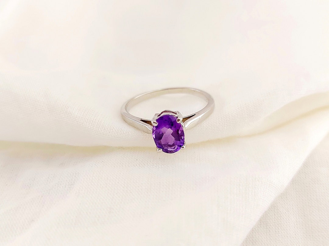 Oval Natural Amethyst Ring Handmade Ring Minimalist Simple Ring 925 ...