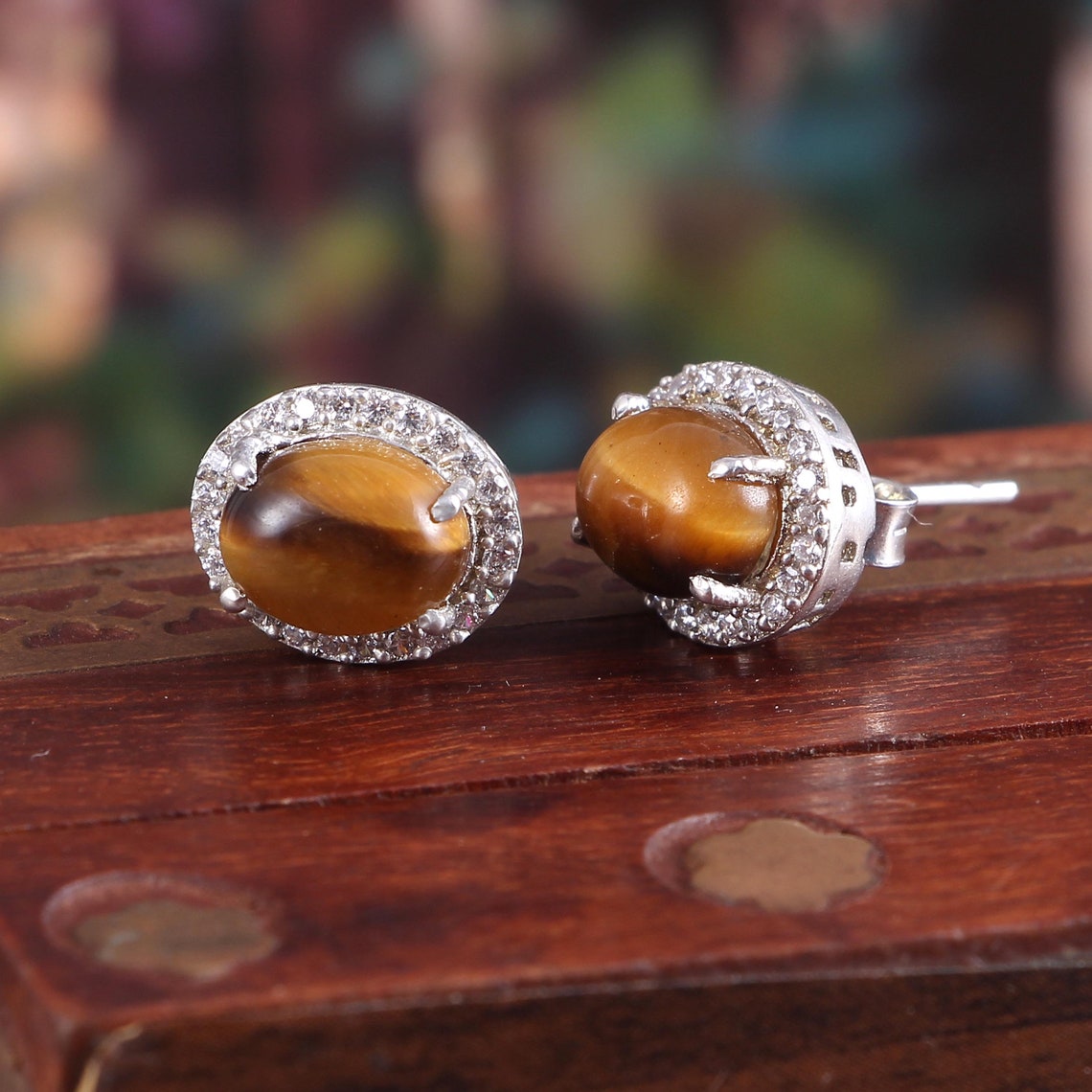 Tiger's Eye Stud Earrings Dainty Stud Earrings Handmade - Etsy UK
