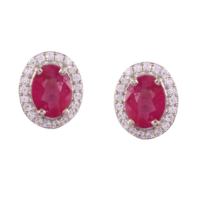 Oval Natural Ruby Stud Earrings Handmade Earrings - Etsy