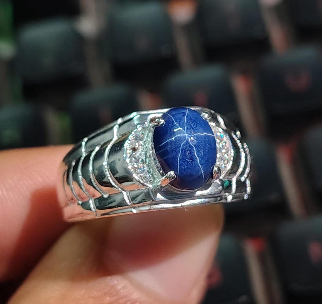 Genuine Blue Star Sapphire Ring Solid 925 Sterling Silver Engagement ...