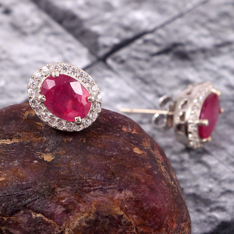 Oval Natural Ruby Stud Earrings Handmade Earrings - Etsy